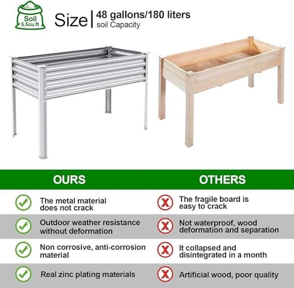 Quality 4*2*2.6 Ft Galvanized Raised Garden Bed With Legs Drainage Holes For Backyard for sale