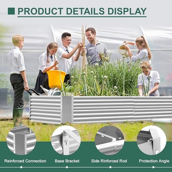 Quality Rectangular Galvanized Raised Garden Bed Kit 6*3*2 Ft Outdoor Sliver for sale