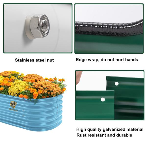 Quality Rectangular Galvanised Metal Raised Beds Galvanized Planting Boxes Peacock Blue for sale