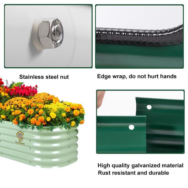 Quality Easy Assembly Light Green Oval Galvanized Raised Garden Beds 8*2*1.5 Ft for sale