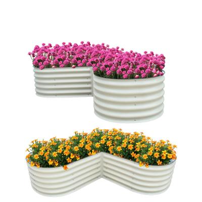 China Gegalvaniseerde ivoor witte L-vormige metalen tuinbed plantdoos voor groenten 5.5*5.5*1.4ft Gemakkelijke montage Speciaal kenmerk Te koop