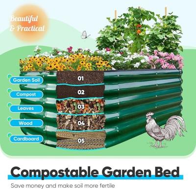 Cina Kit da letto da giardino galvanizzato 7.9*2*2.6 Ft Metallico Box per piantare per verdure furit erba Outdoor Backyard Verde scuro in vendita