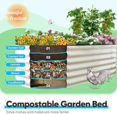 Cina Letto da giardino galvanizzato alzato esterno 7.9*2*2.6 Ft Box da giardino senza fondo Avorio Bianco Metallo Letti alzati per il giardinaggio in vendita