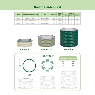 Cina Rustproof 3,5*2,6ft Round Tall Metal Alzato Letto da giardino Verde scuro in vendita