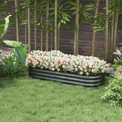 China Oval donkergrijze gegalvaniseerde verhoogde tuinbedden Outdoor voor groenten Te koop