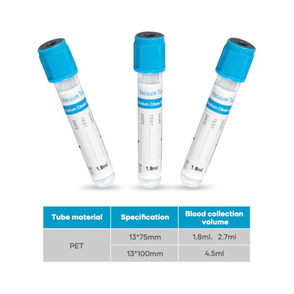 Quality Light Blue Cap 3.2% Sodium Citrate PT Tube Transparent Body For Coagulation Test for sale