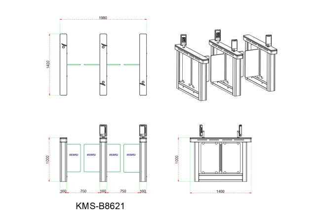 KEMAISI Speed Gate technical diagram showing internal components and specifications