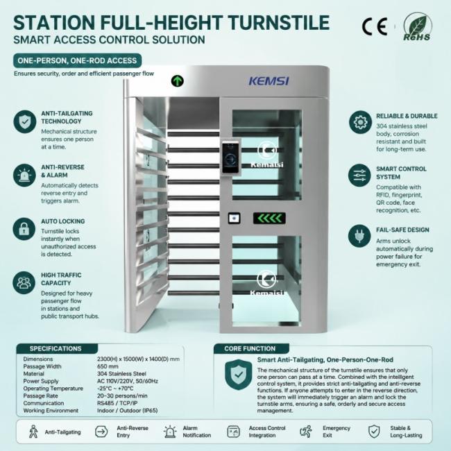 Full Height Turnstile Access Control System - Professional security gate for construction sites and industrial facilities