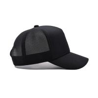 China Custom 5 Panel Trucker Cap Black Polyester Short Brim 58cm Size Plastic Snap for sale