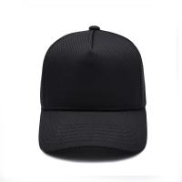 China Custom 5 Panel Trucker Cap Black Polyester Short Brim 58cm Size Plastic Snap for sale