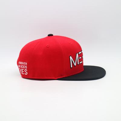 China 100% Cotton Twill Flat Brim Snapback Hats Right Back Panel 3D Embroidered Letter Pattern Unisex for sale