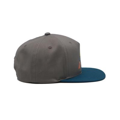 China Sublimation Patch In Front Panel Flat Brim Snapback Hats 100% Cotton Twill Grey Caps for sale