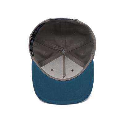 China Sublimation Patch In Front Panel Flat Brim Snapback Hats 100% Cotton Twill Grey Caps for sale