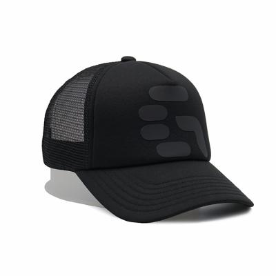 China Black Mesh 5 Panel Sports Trucker Cap Men's and Women's Adjustable High Crown Foam Mesh Cap for sale