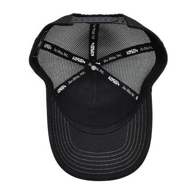 China Black Mesh 5 Panel Trucker Cap Custom Sublimation Patch Logo Mens Trucker Hats for sale