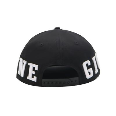China High Durability Black Flat Visor Snapback Hat With Embroidered Logo for sale