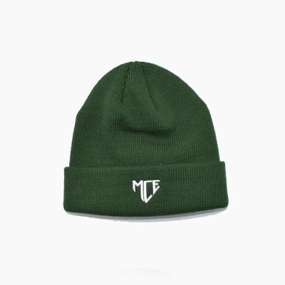 China OEM Unique Green Knit Beanie Hats With Embroidery Pattern for sale