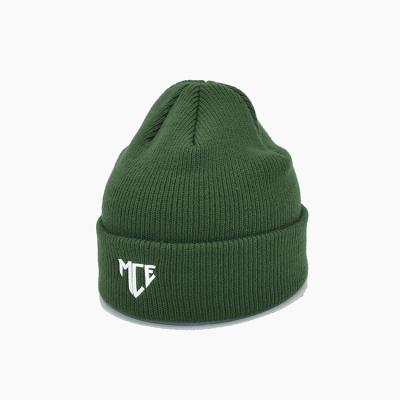 China OEM Unique Green Knit Beanie Hats With Embroidery Pattern for sale