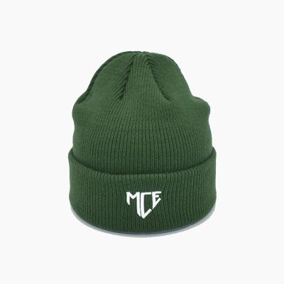 China OEM Unique Green Knit Beanie Hats With Embroidery Pattern for sale