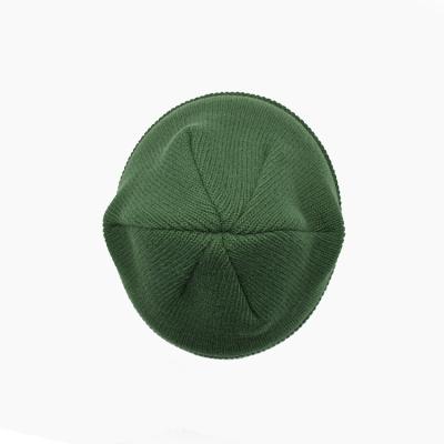 China OEM Unique Green Knit Beanie Hats With Embroidery Pattern for sale