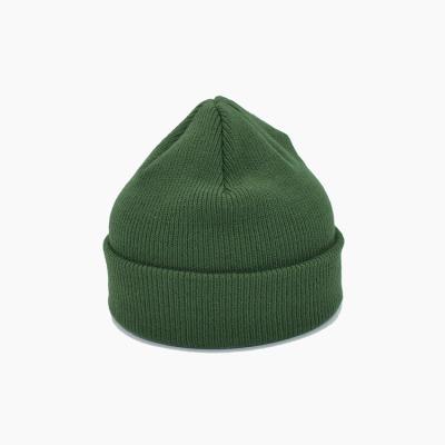 China OEM Unique Green Knit Beanie Hats With Embroidery Pattern for sale