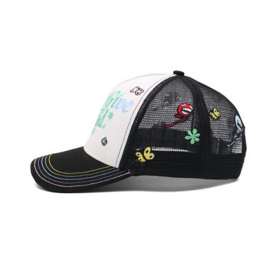 China Custom 5 Panel Trucker Cap 3d Puff Embroidery Patch Logo Mesh Snap Back Truck Cap for sale