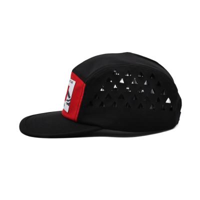 China Waterproof Laser Cut Drilled Hole 5 Panel Camper Hat Lightweight Nylon Running Mesh Cap for sale