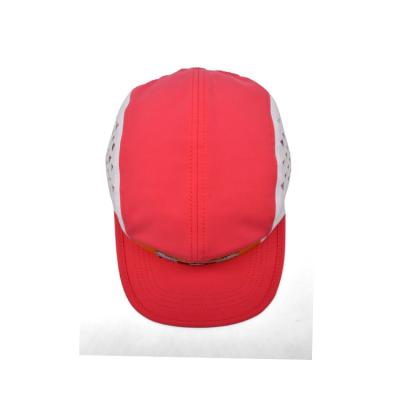 China Waterproof Laser Cut Drilled Hole 5 Panel Camper Hat Lightweight Nylon Running Mesh Cap for sale