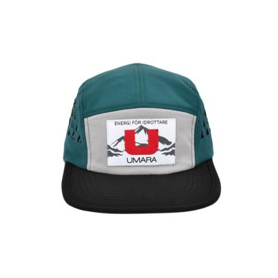 China 100% Polyester 5 Panel Laser Cutting Camper Gorra Cap With Woven Label for sale