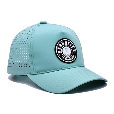 China PVC Patch Logo 5 Panel Trucker Cap Custom Fabric Flat Bill Shape for sale