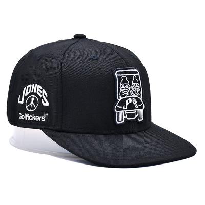 China Embroidered Structured Snapback Hats with Flat Visor Cotton Fabric And Inner Tape Printing for sale