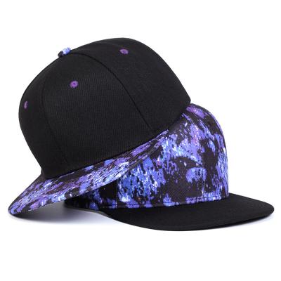 China High Quality Starry Sky Printing Snapback Hat Custom Logo Design Flat Bill Hats 6 Panel Snapback Cap for sale