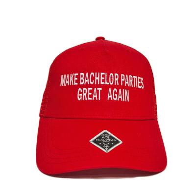 China Fashion Unisex Red Mesh Baseball Cap For Summer With Flat Embroidery Logo for sale
