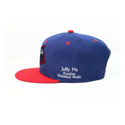 China Customized Black 6 Panel Wool Snapback Caps 3D Rubber Printed Logo for sale