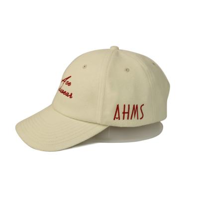 China Fashion 100% wool baseball curved brim cap 6 panel adjustable baseball hat for sale