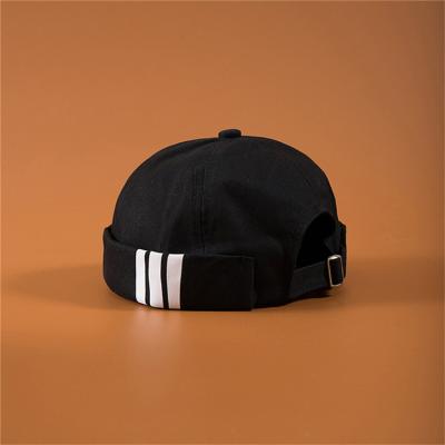 China High Quality Embroidered Rolled Caps,Customized Plastic Buckle Docker Caps,Washed Black Brimless Hats for sale