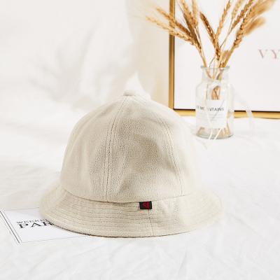 China Winter Unisex Terry Cloth Soft Fabric Bucket Hat Cream Color for sale