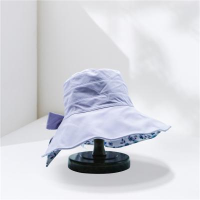 China Female Wide Brim Fishing Bucket Hat With Big Bowknot for sale