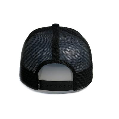 China Summer Black Mesh Flat Brim Snapback Hats Custom Patches Logo Hip Hop Trucker Cap for sale