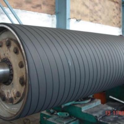 China Rubber Covered Grooved Press Roll for Press Section in Paper Making Machine with Cast Steel Shaft for sale