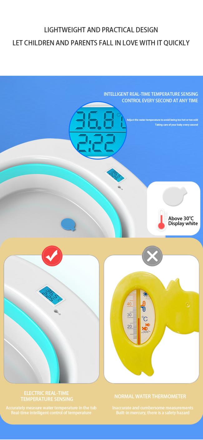 3 Colors Choose Customized Logo Collapsible Infant Tub Bigger Size Kids Bathtub With Thernometer Display