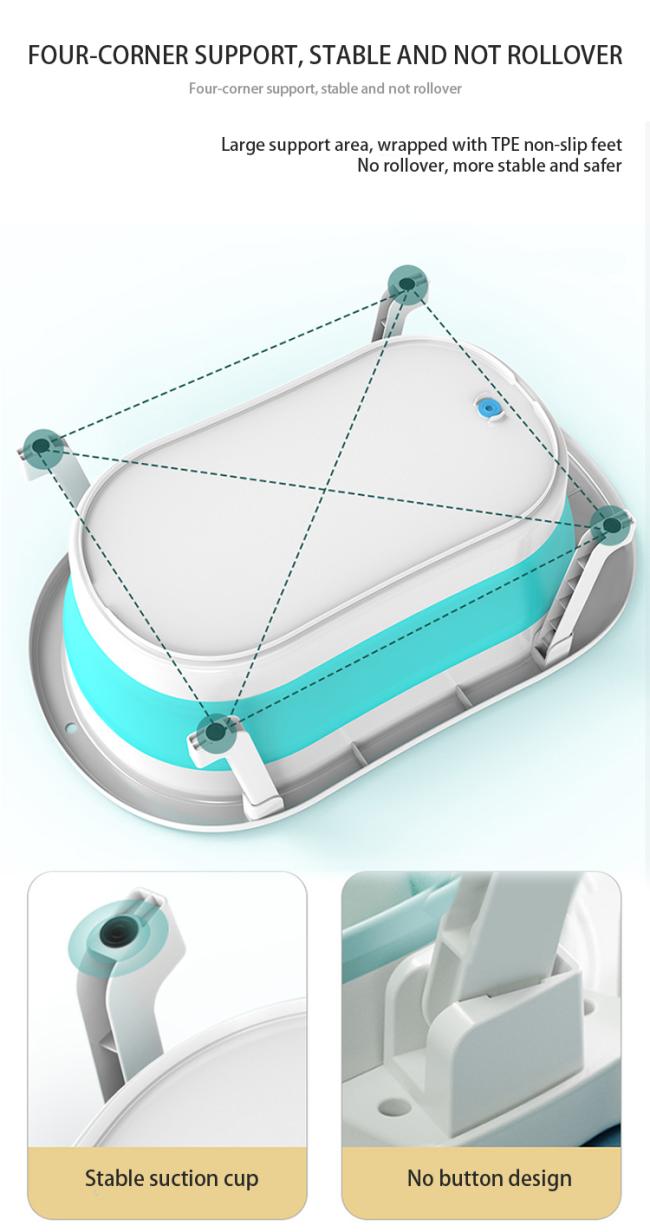 3 Colors Choose Customized Logo Collapsible Infant Tub Bigger Size Kids Bathtub With Thernometer Display