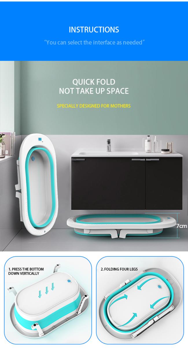3 Colors Choose Customized Logo Collapsible Infant Tub Bigger Size Kids Bathtub With Thernometer Display