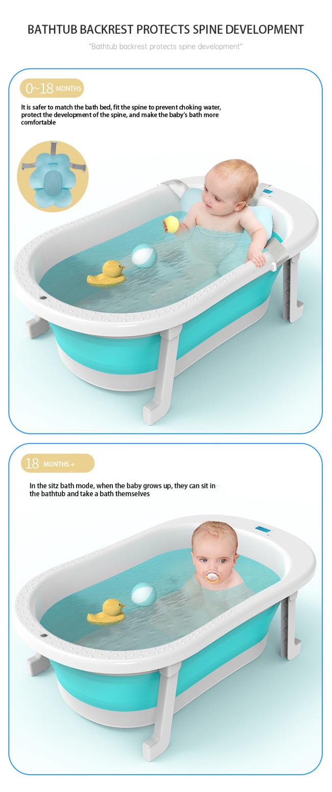3 Colors Choose Customized Logo Collapsible Infant Tub Bigger Size Kids Bathtub With Thernometer Display