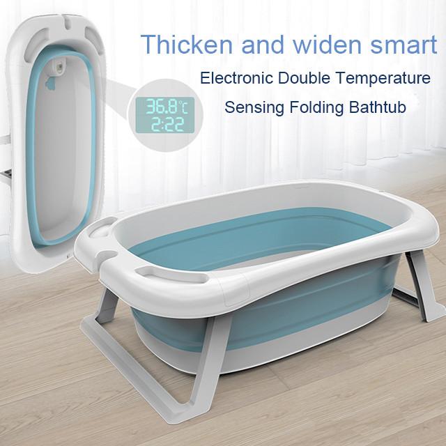 3 Colors Choose Customized Logo Collapsible Infant Tub Bigger Size Kids Bathtub With Thernometer Display