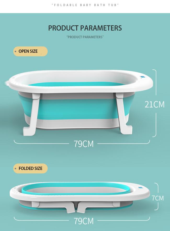 3 Colors Choose Customized Logo Collapsible Infant Tub Bigger Size Kids Bathtub With Thernometer Display