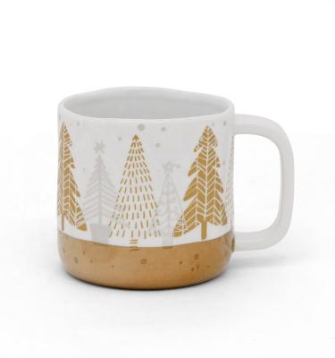 China Christmas Mug Ceramic Tea Coffee Mug Electroplated Decal Porcelain Golden White for sale