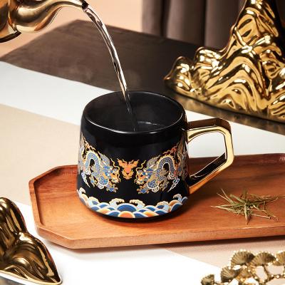 China Modern Style Color Changing Ceramic Coffee Cup Mug 550ml Capacity Food Safe With Golden Handle for sale