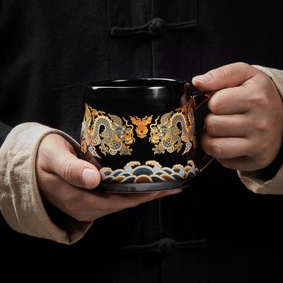 China Modern Style Color Changing Ceramic Coffee Cup Mug 550ml Capacity Food Safe With Golden Handle for sale