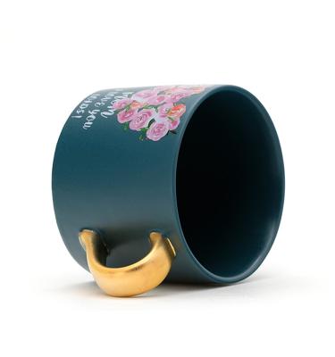 China Mooie Moedersdag Eco-vriendelijke Servers Elegante Design Moeder mok Keramische koffie met gouden handvat Te koop
